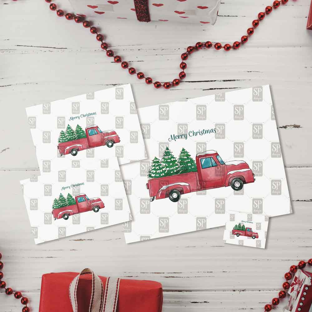 Vintage Christmas Tree Red Truck Design | Sunny Paperie